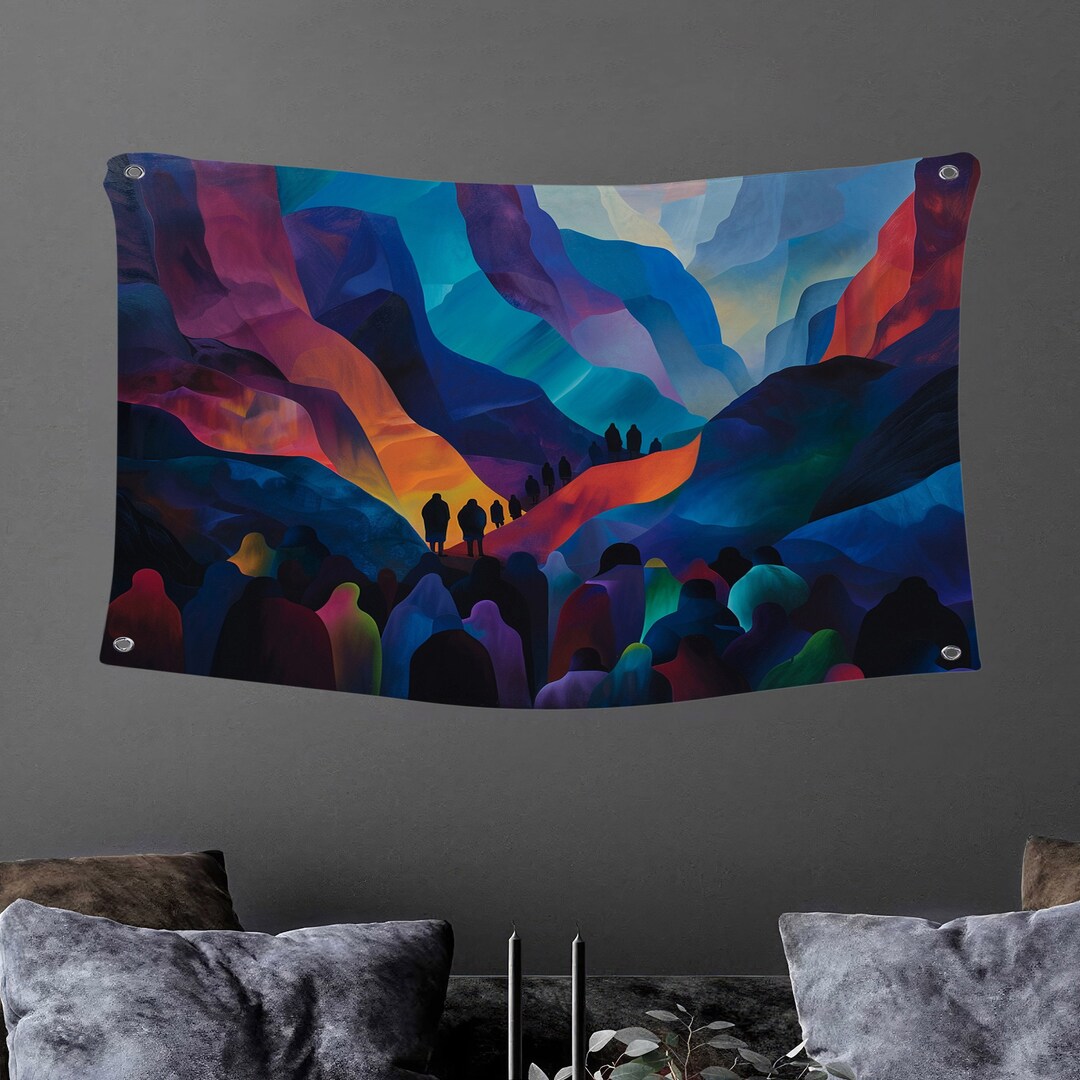 Hikers Wall Art, Landscape Wall Decor, Abstract Tapestry, Modern Canvas ...