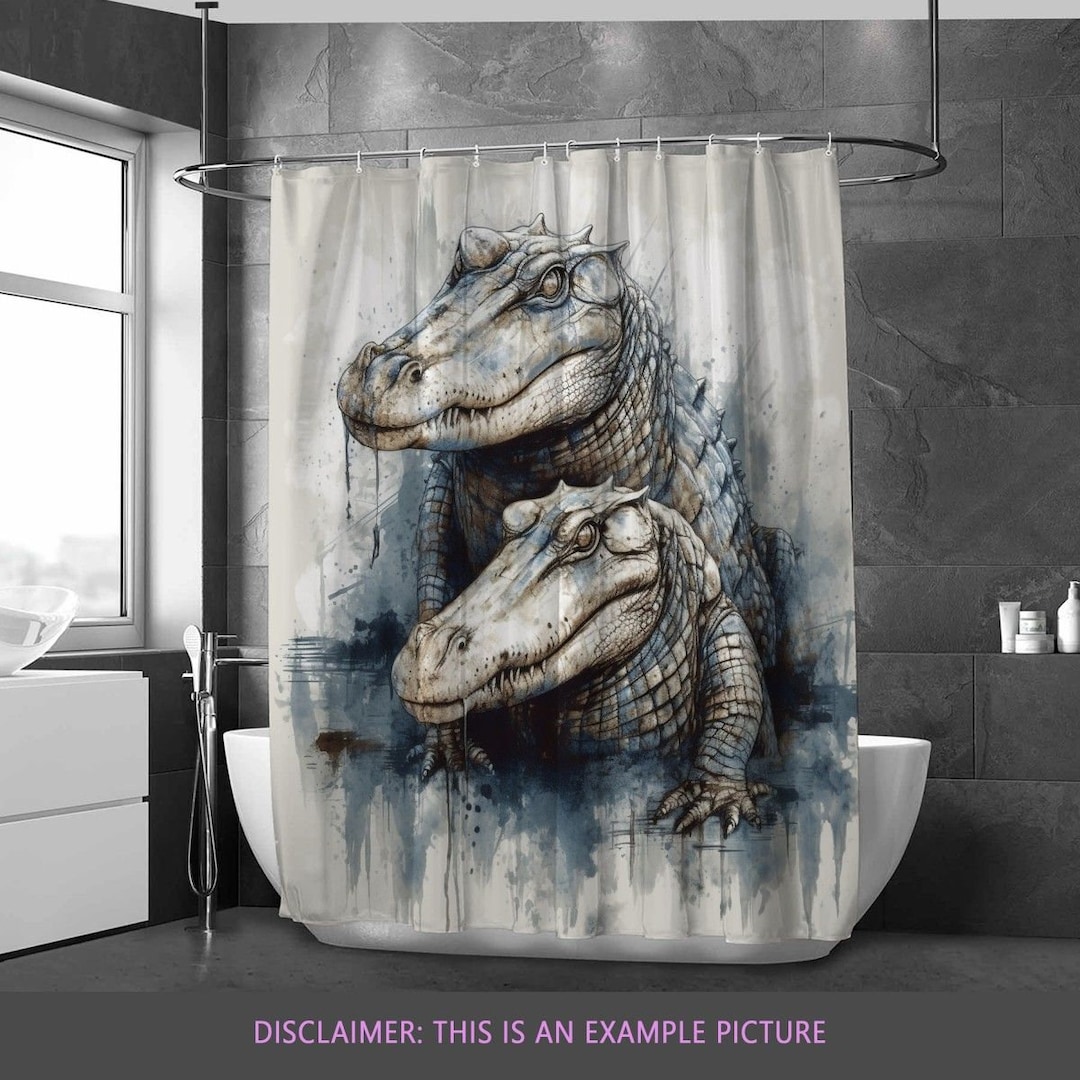 Alligator Shower Curtain Crocodile Bath Mat Blue Bathroom Decor Cool ...