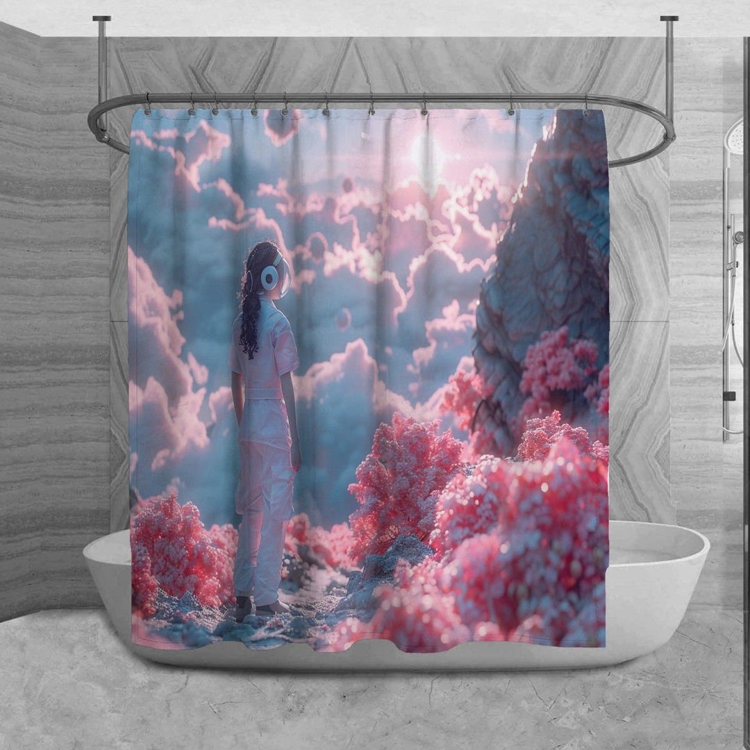 Adventure Girl Shower Curtain, Landscape Bathroom Decor, Clouds Horizon ...