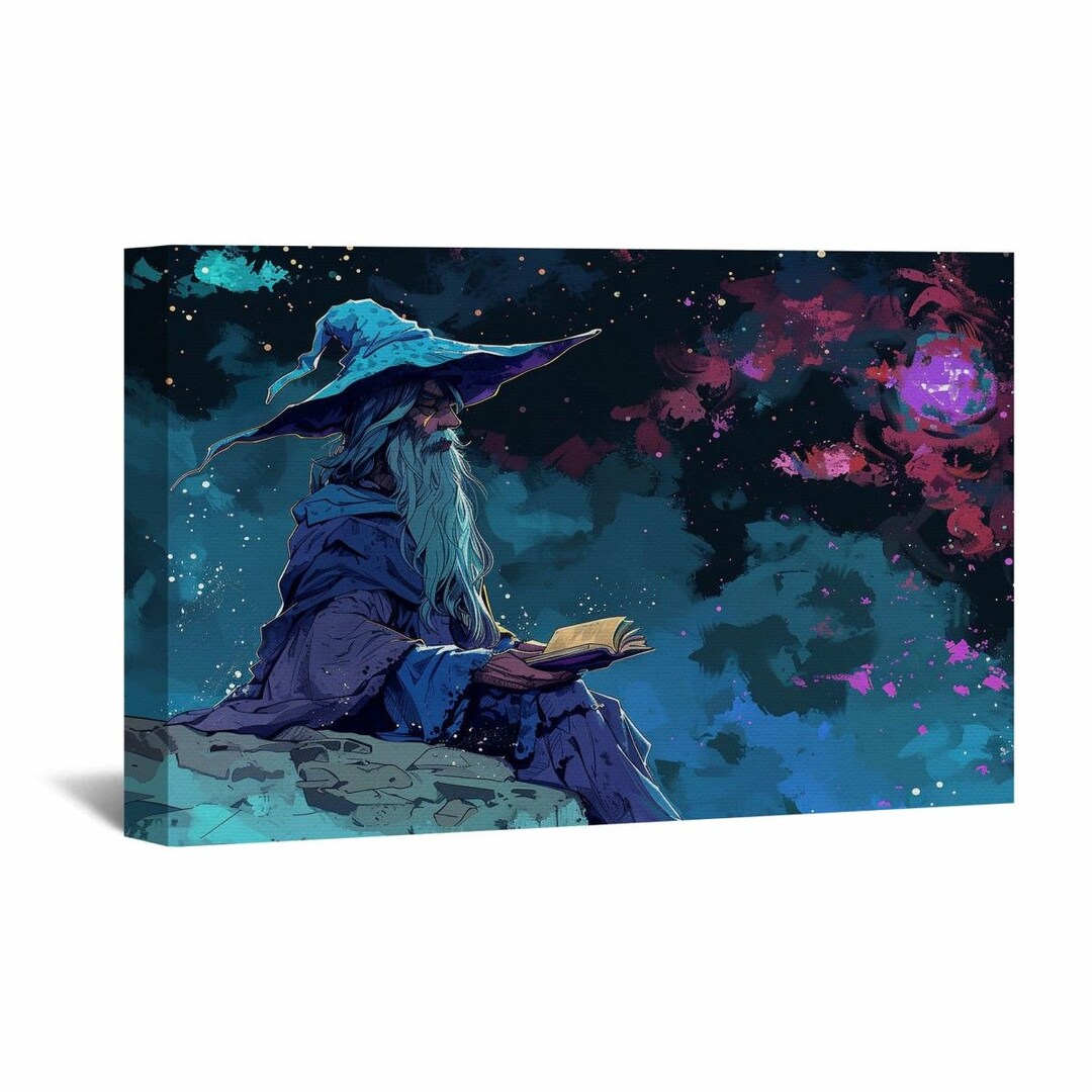 Wizard Wall Art, Fantasy Wall Decor, Mystical Tapestry, Animated Canvas ...