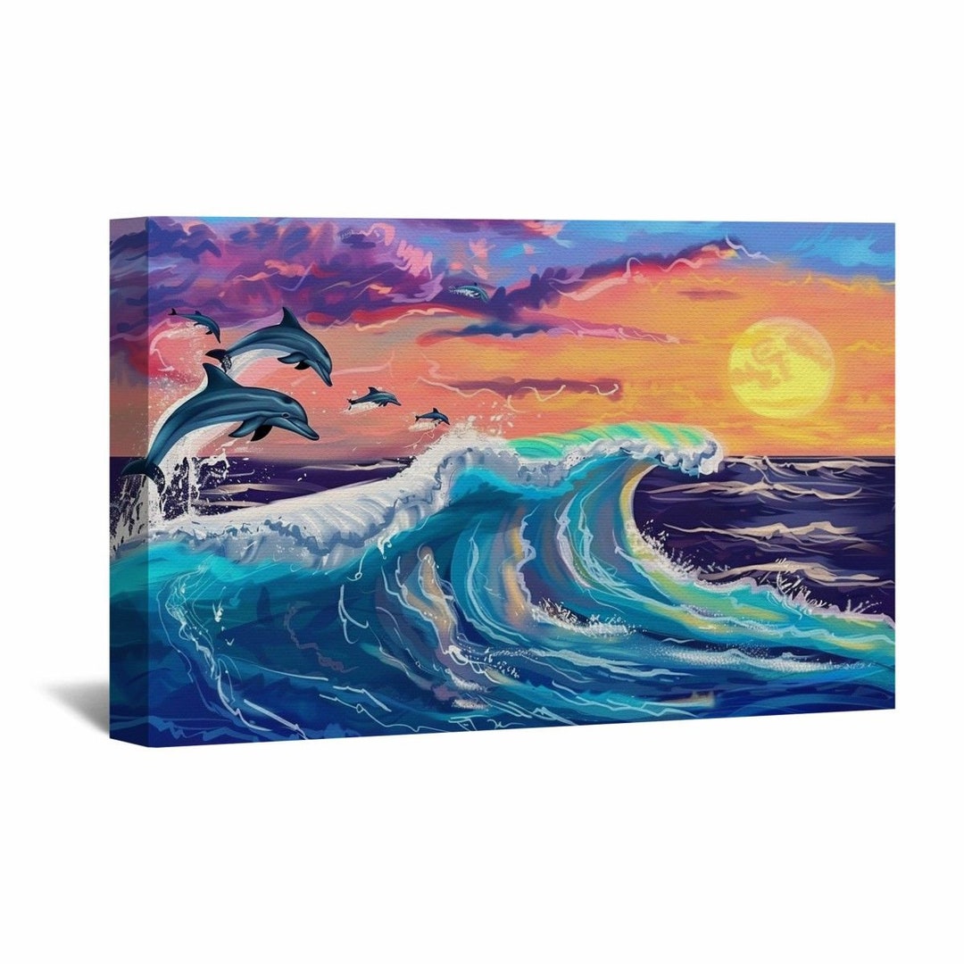 Dolphins Wall Art, Marine Life Wall Decor, Ocean Tapestry, Vibrant ...
