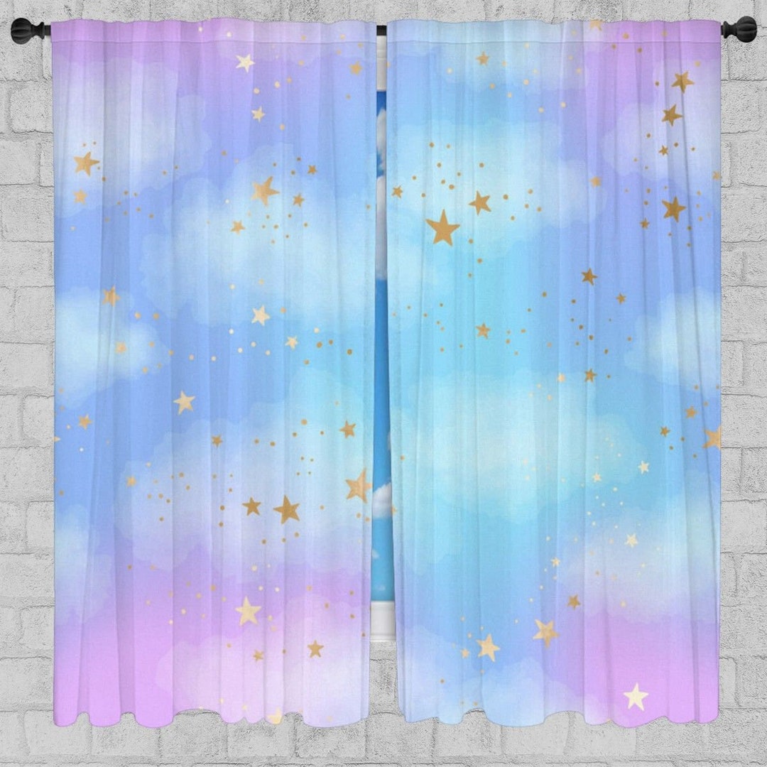 Cloud Window Curtains Constellations Stars Drapes Pink and Blue Curtain ...