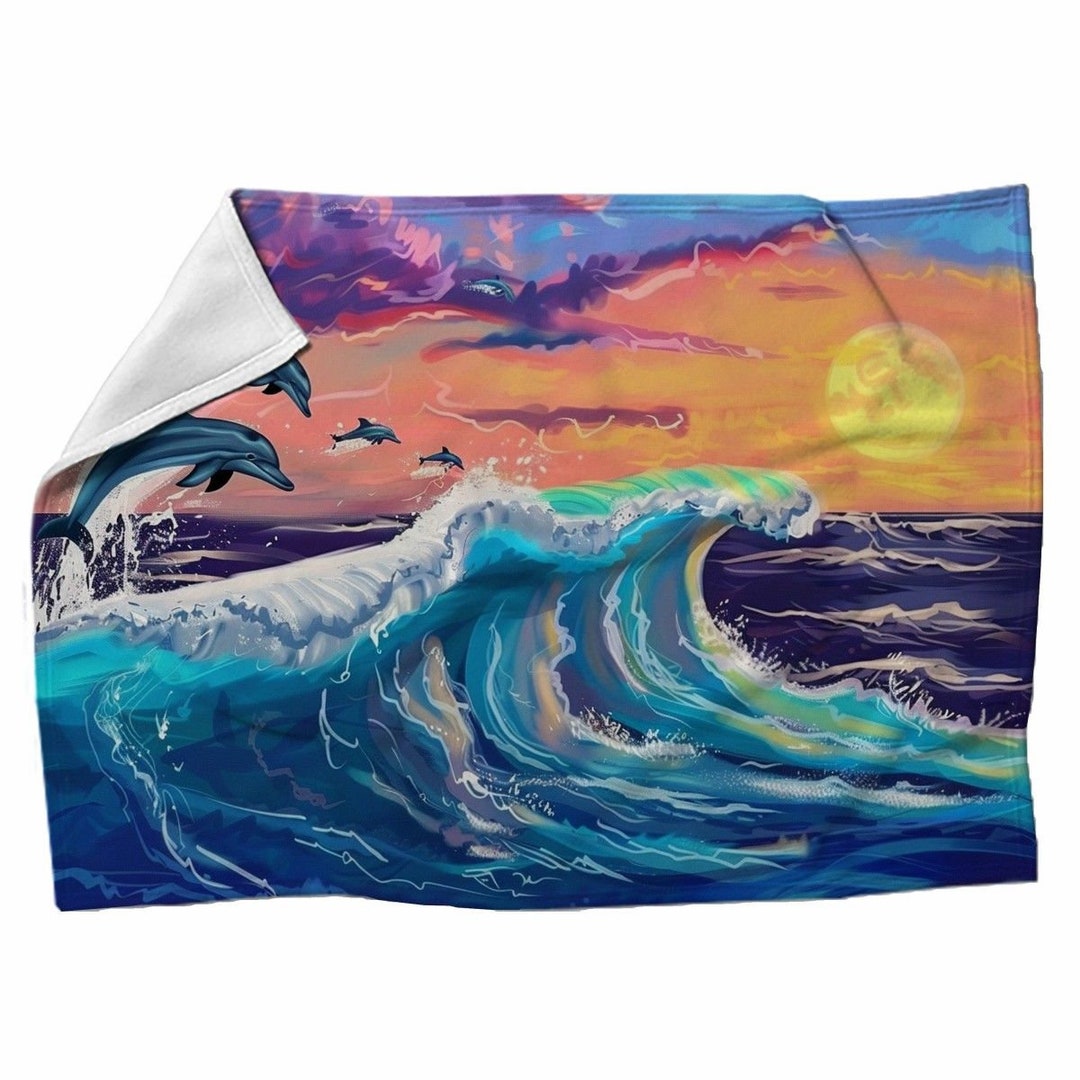Dolphins Blanket, Marine Life Blankets, Ocean Sherpa Blanket, Vibrant ...