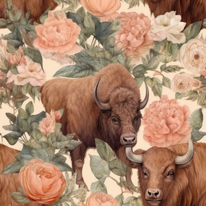 Buffalo Bedding, Animal Bedding Set, Bison Comforter, Floral Home Decor ...
