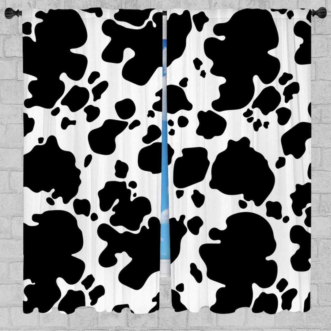 Cow Print Window Curtains: Black and White Animal Drapes, Farmhouse ...
