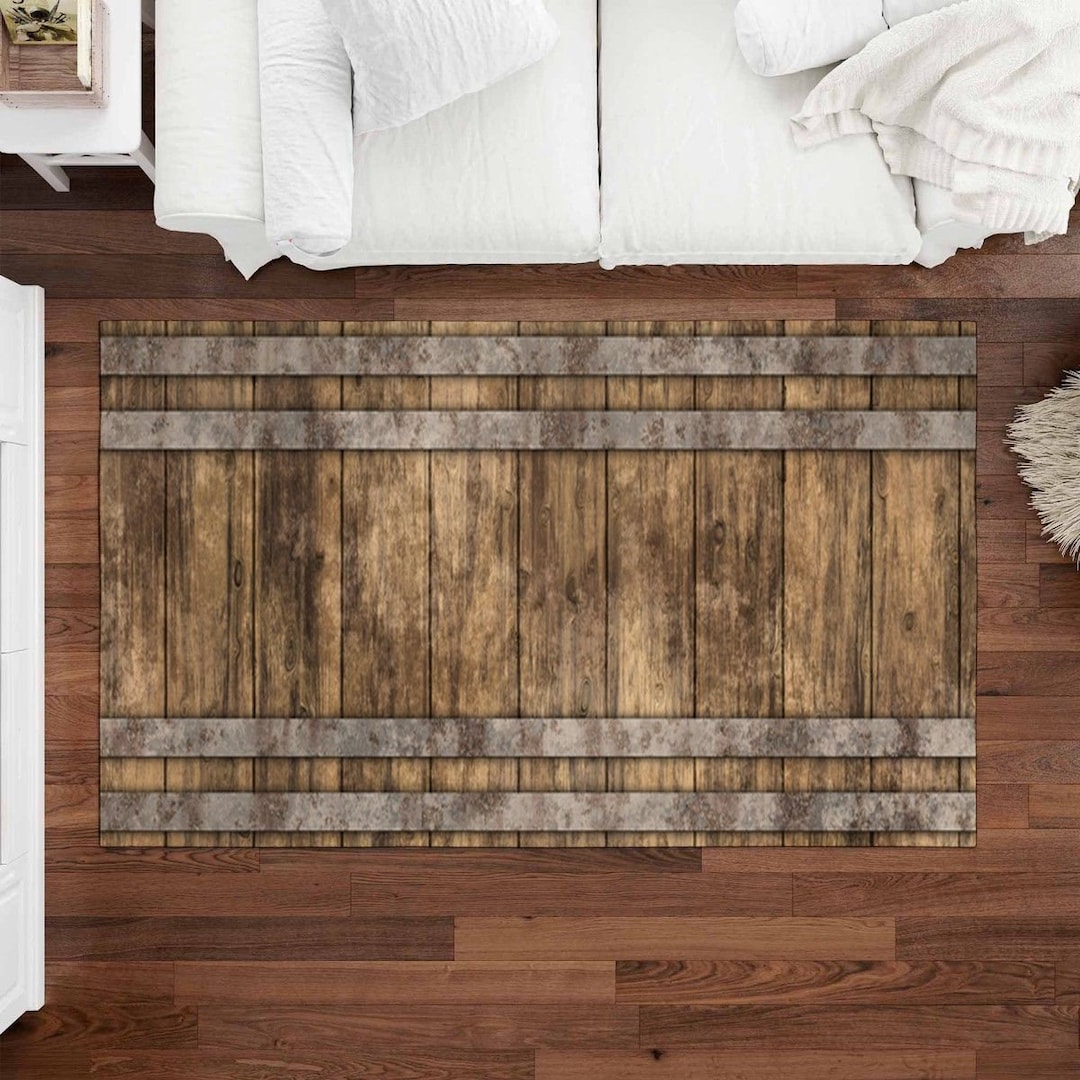 Wooden Barrel Rugs Wood Area Rug Oak Wood Planks Floor Mats Quaint ...