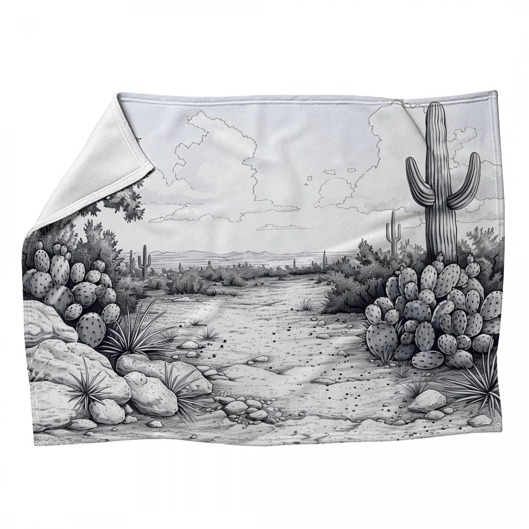Desert Landscape Blanket, Nature Blankets, Black and White Sherpa ...