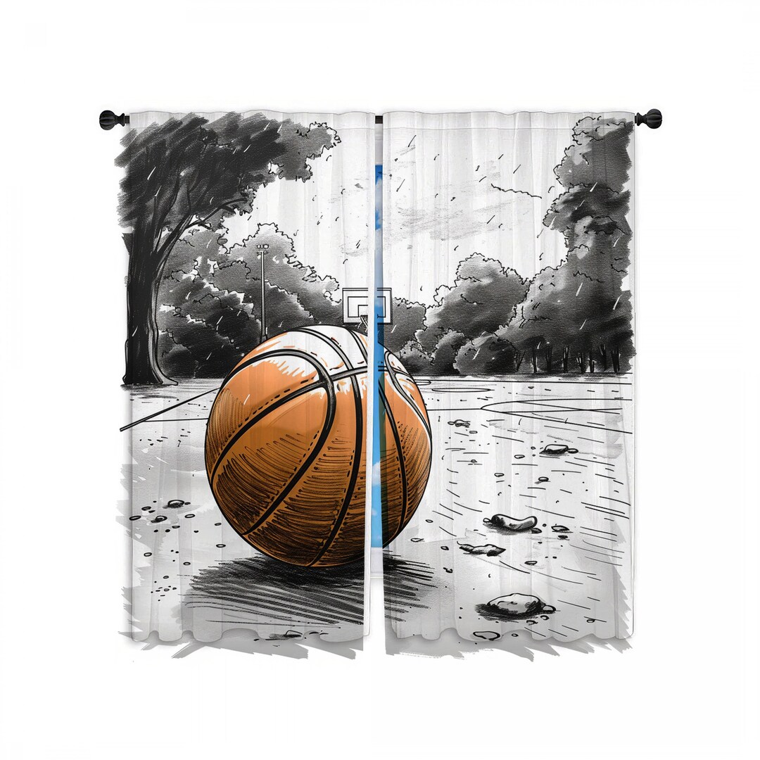 Basketball Window Curtain, Sports Curtains, Eclectic Curtain Panel ...