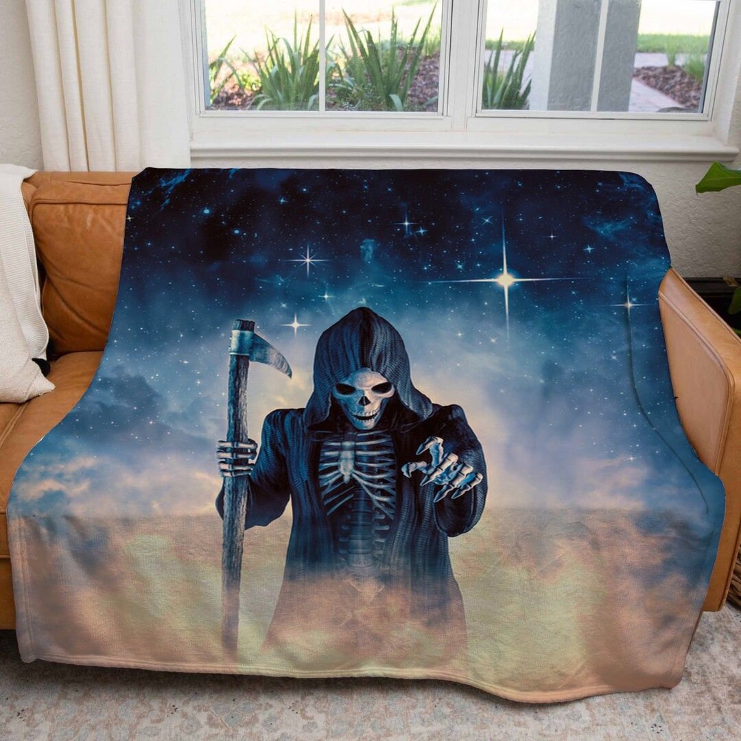 Grim Reaper Blankets Cloaked Skeleton With Scythe Throw - Etsy