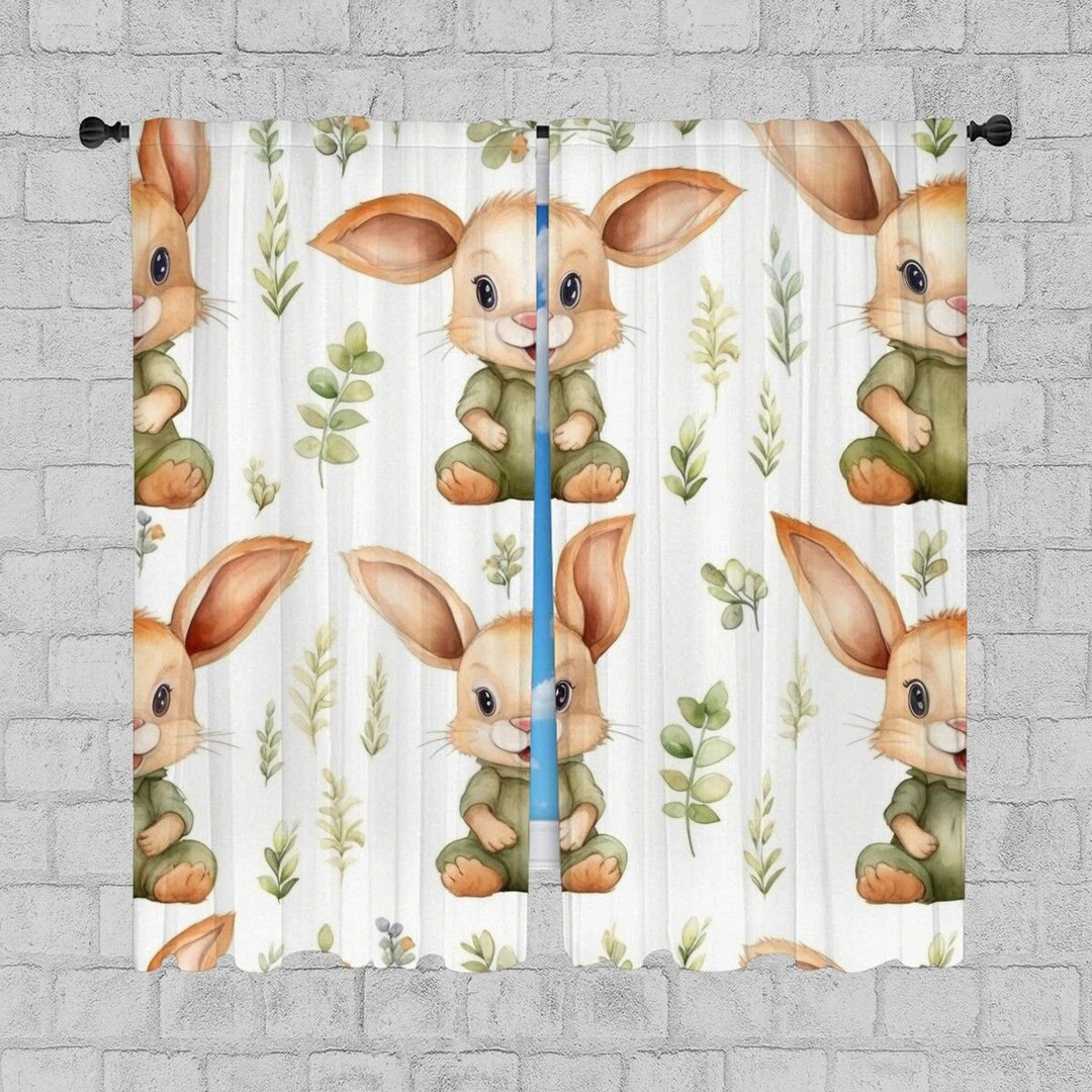 Bunny Window Curtain, Animal Curtains, Rabbit Curtain Panel, Faermhouse ...