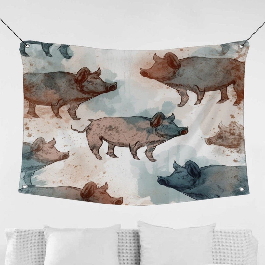 Pig Wall Art Farm Animal Tapestry Canvas Wrap Pink Wall Decor Cool ...