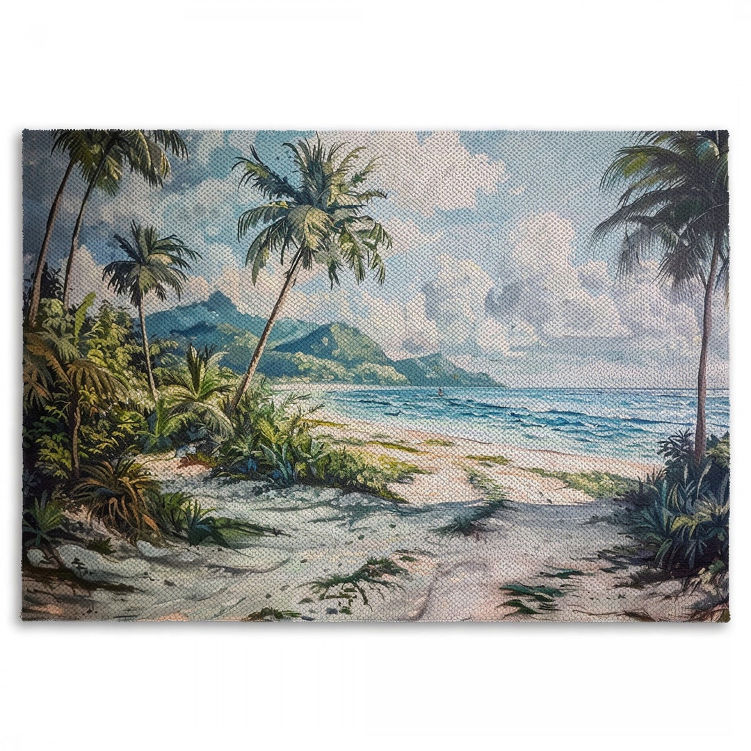 Tropical Beach Rug, Landscape Rugs, Coastal Area Rug, Relaxed Living ...