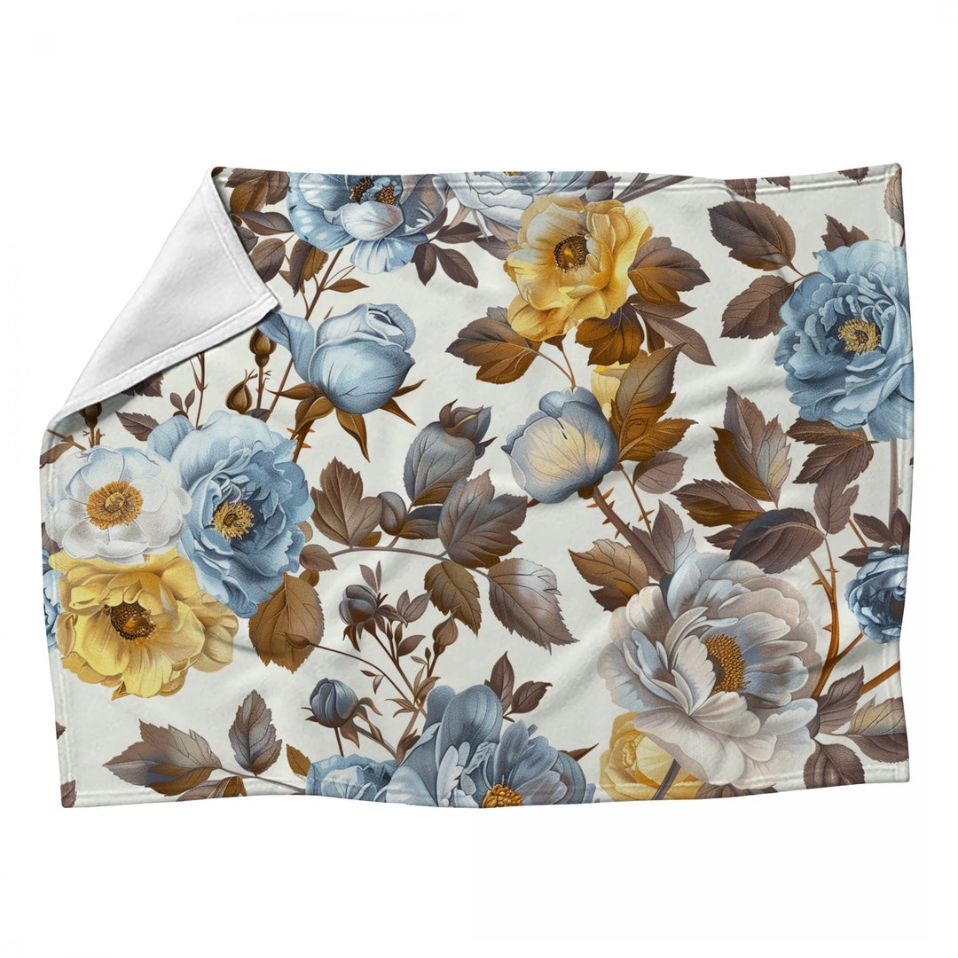Blue Florals Blanket, Botanical Blankets, Bright Blooms Sherpa Blanket ...