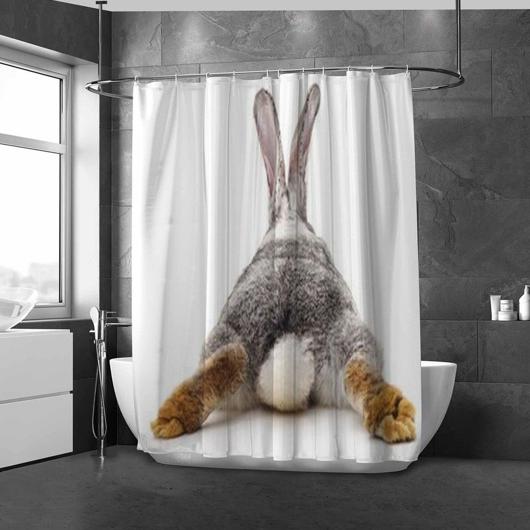Bunny Shower Curtain, Animal Bathroom Decor, Farmhouse Bath Decor, Cute ...