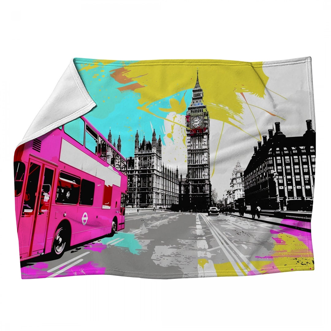 London Landmarks Blanket, Urban Blankets, Eclectic Sherpa Blanket, Bold ...