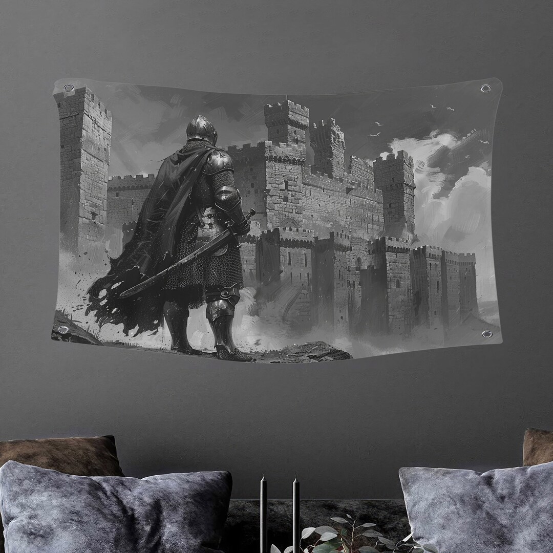 Medieval Knight Wall Art, History Wall Decor, Castle View Tapestry ...