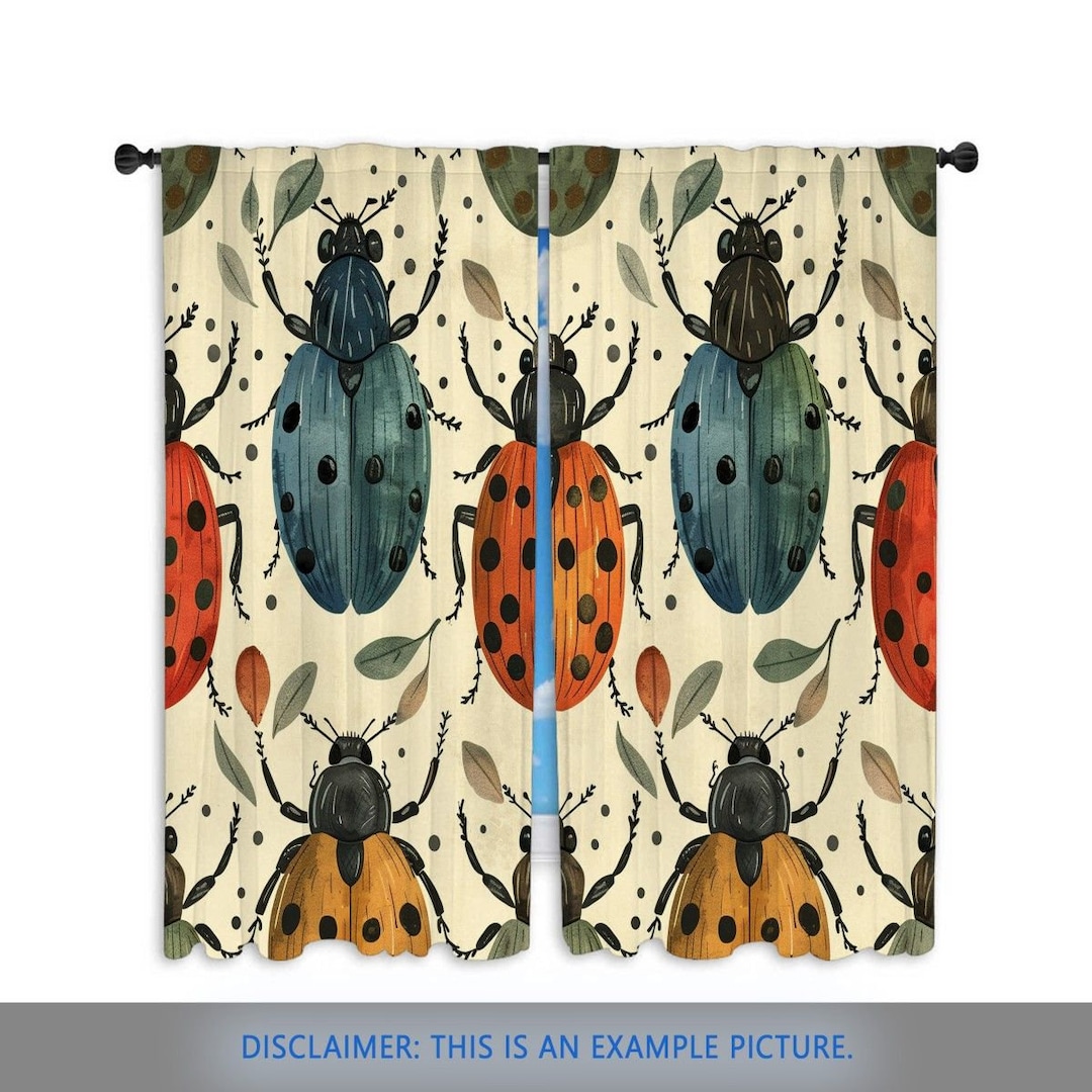 Ladybugs Window Curtain, Insects Curtains, Nature Illustration Curtain ...