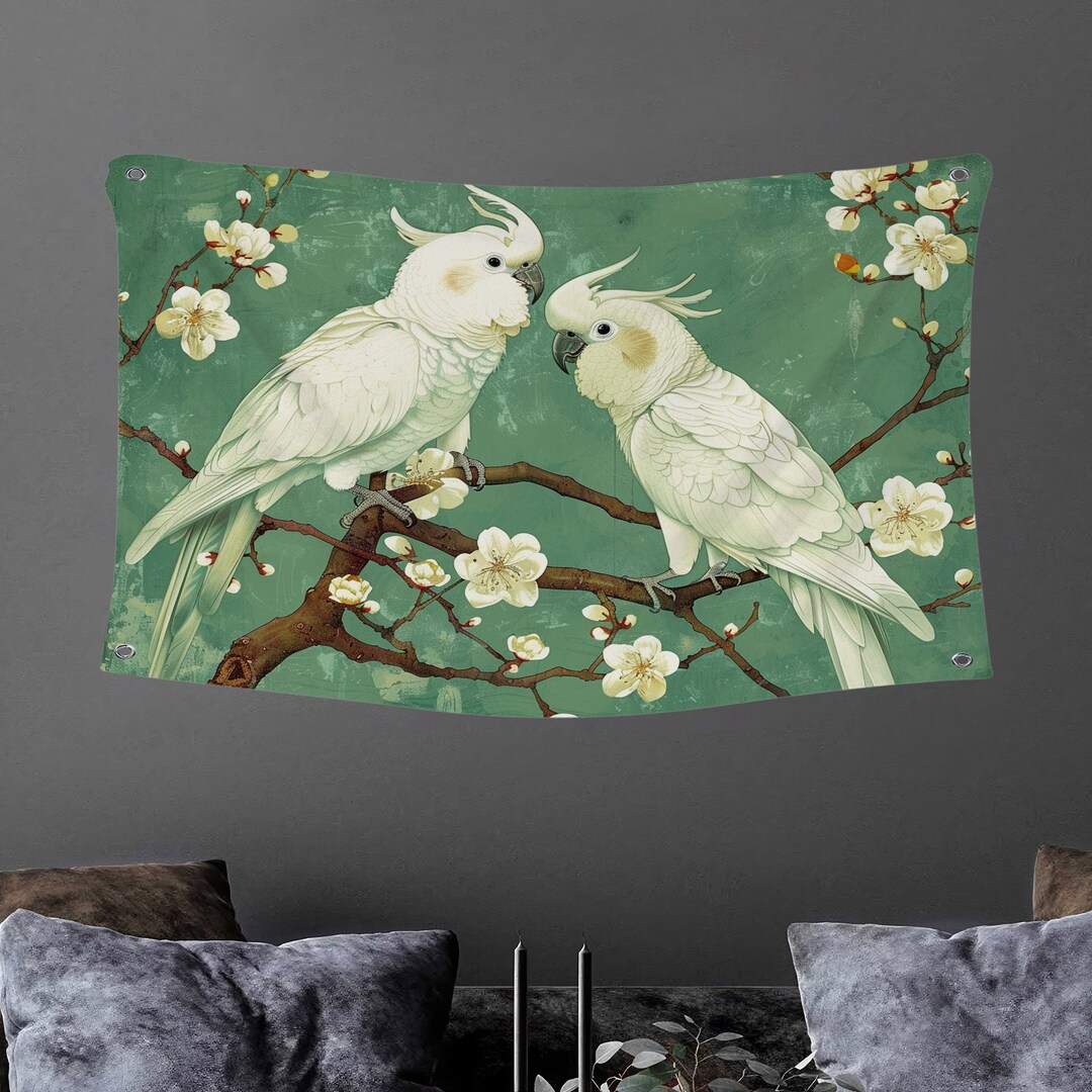 Parrots Wall Art, Avian Wall Decor, Vintage Tapestry, Aesthetic Canvas ...