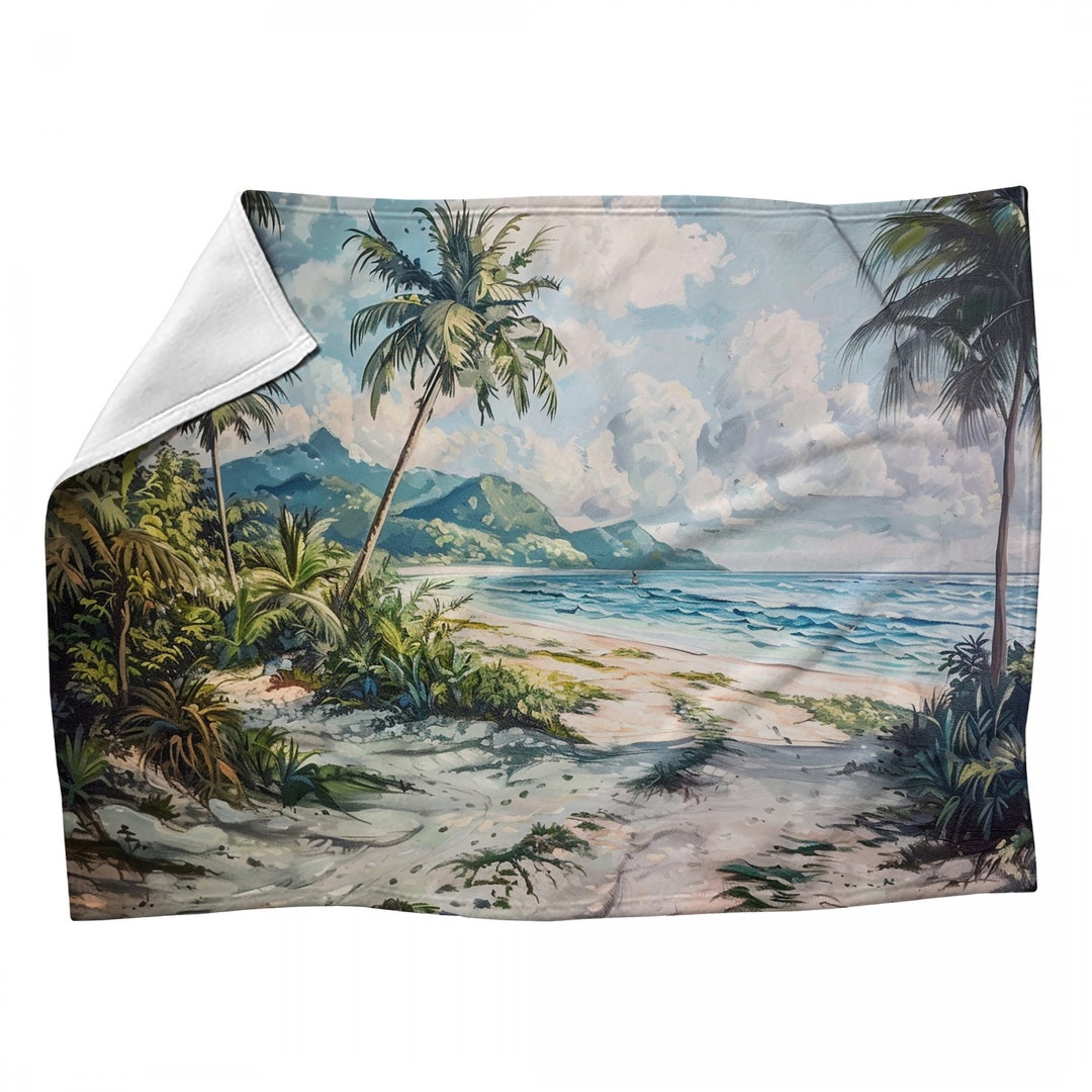 Tropical Beach Blanket, Landscape Blankets, Coastal Sherpa Blanket ...