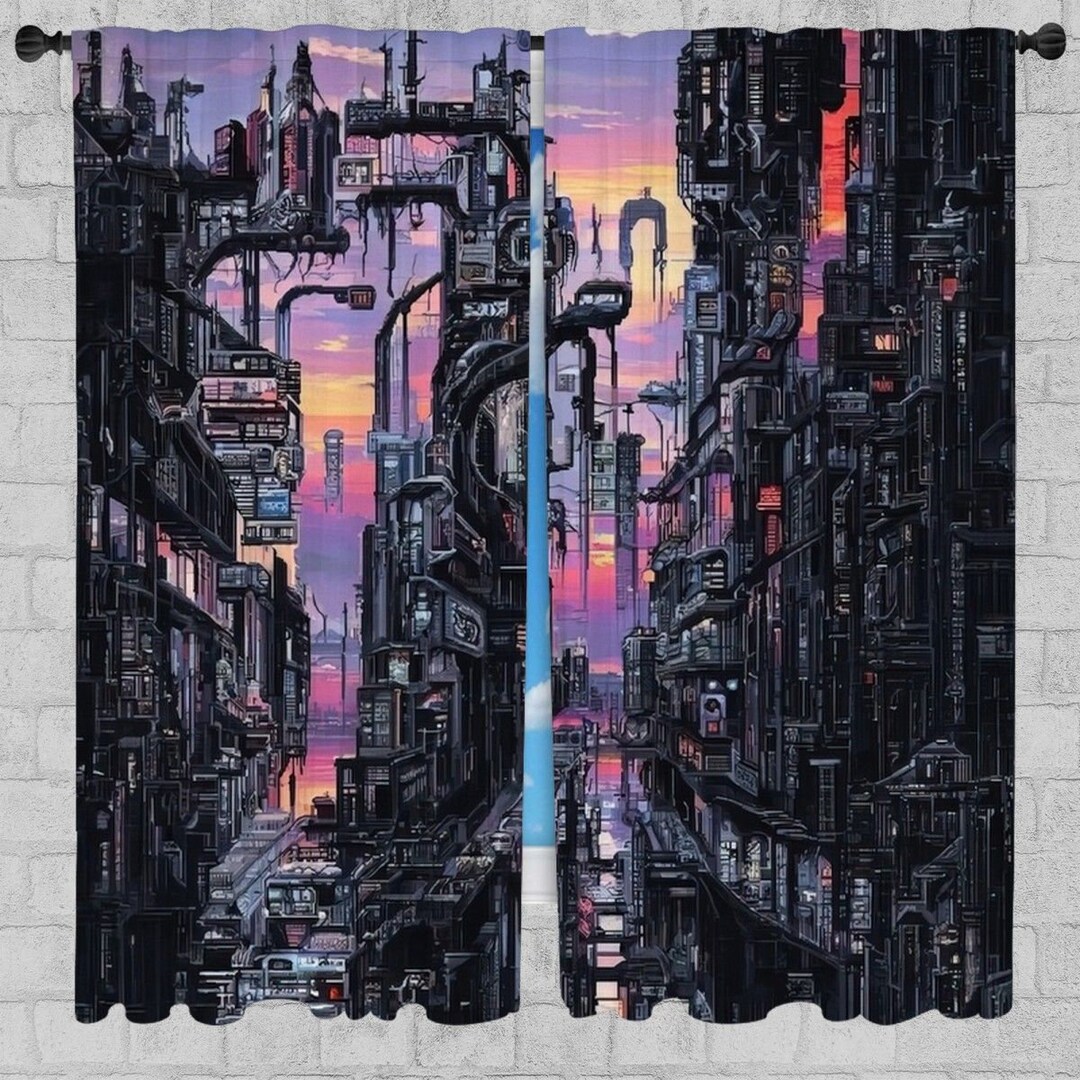 Cityscape Window Curtains, Cyberpunk Curtains, Science Fiction Curtain ...