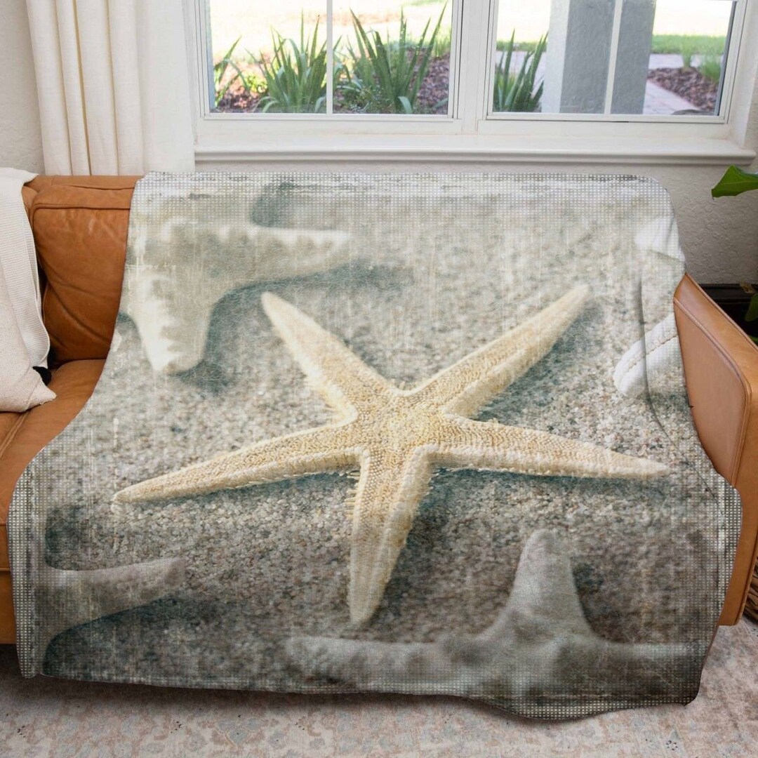 Starfish on Sand Blankets Starfish Fleece Blanket Grey and - Etsy