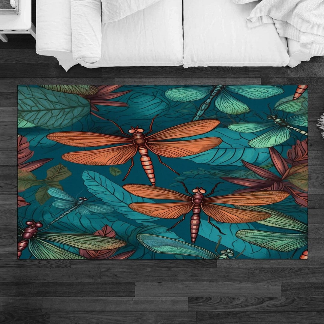 Dragonfly Rug, Animal Rugs, Insect Area Rug, Garden Living Room Rugs ...