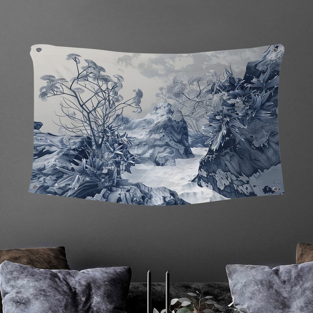 Winter Scene Wall Art, Nature Wall Decor, Modern Tapestry, Geometric ...
