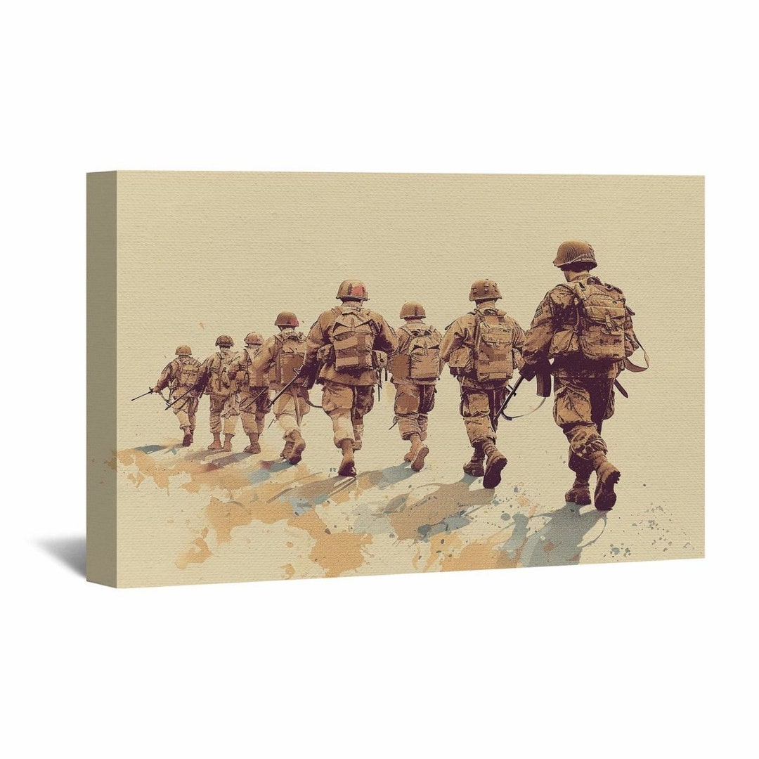 Soldiers Wall Art, Military Wall Decor, Marching Tapestry, Retro Canvas ...