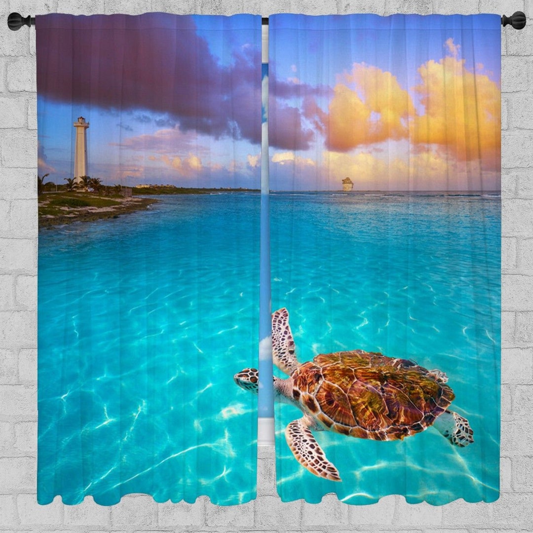 Sea Turtle Window Curtain: Ocean Wildlife Themed Drapes - Etsy