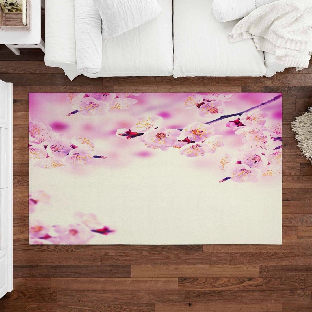 Cherry Blossom Rugs Spring Decor Floor Mats Floral Nursery Carpets ...