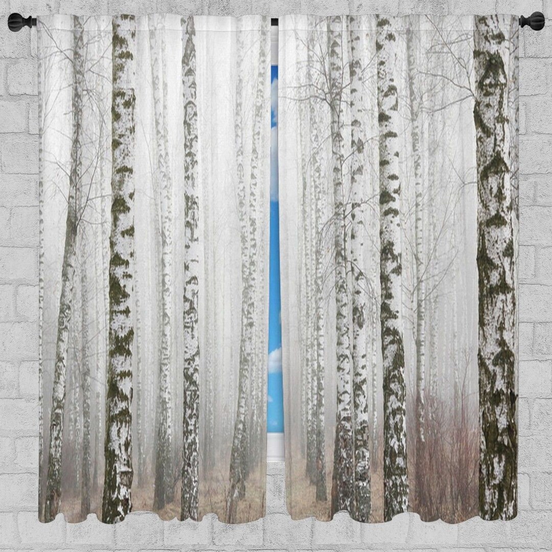 Foggy Birch Forest Window Curtains: Calming Woodland Drapes - Etsy