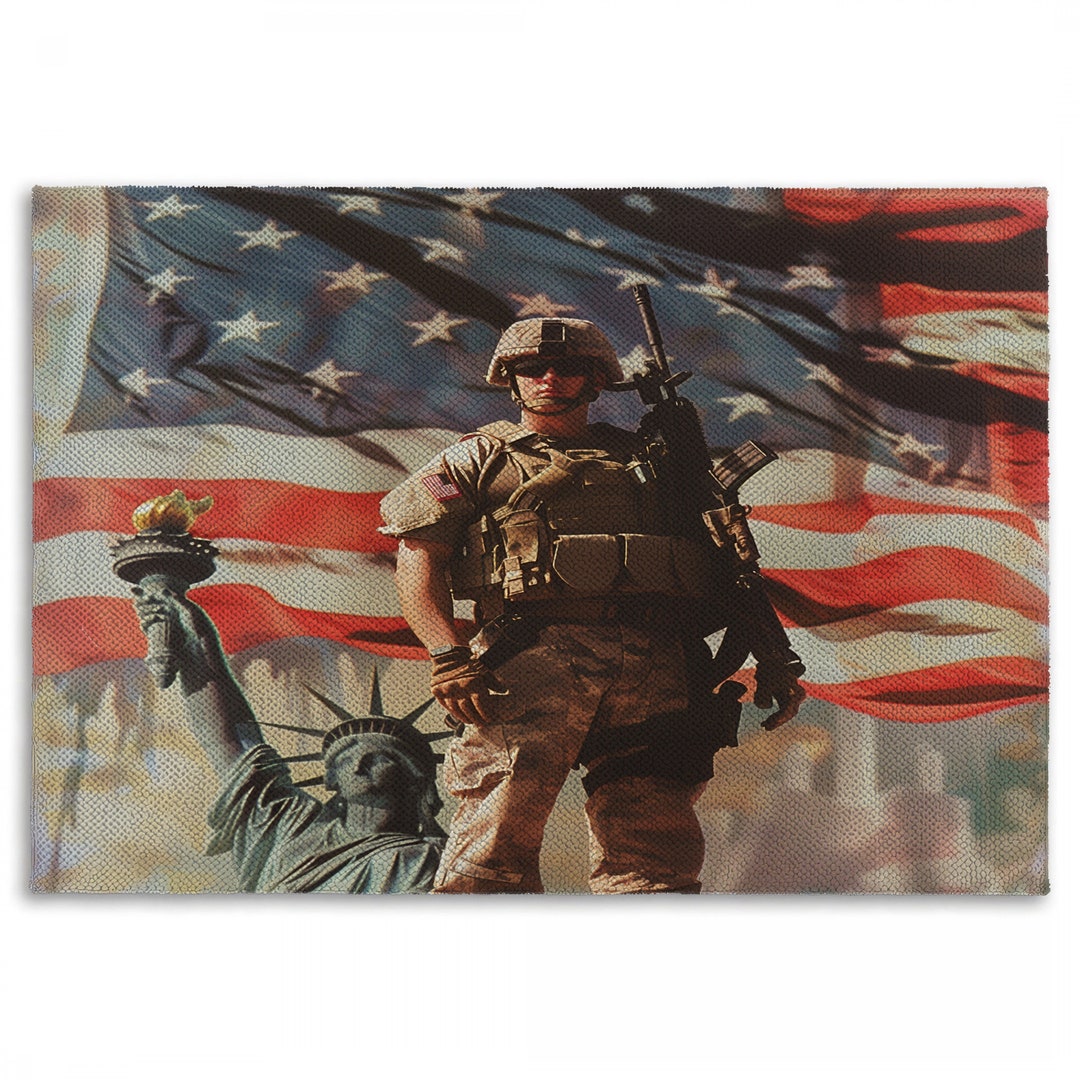 Military Rug, Patriotism Rugs, Heroic Area Rug, Bold Living Room Rugs ...