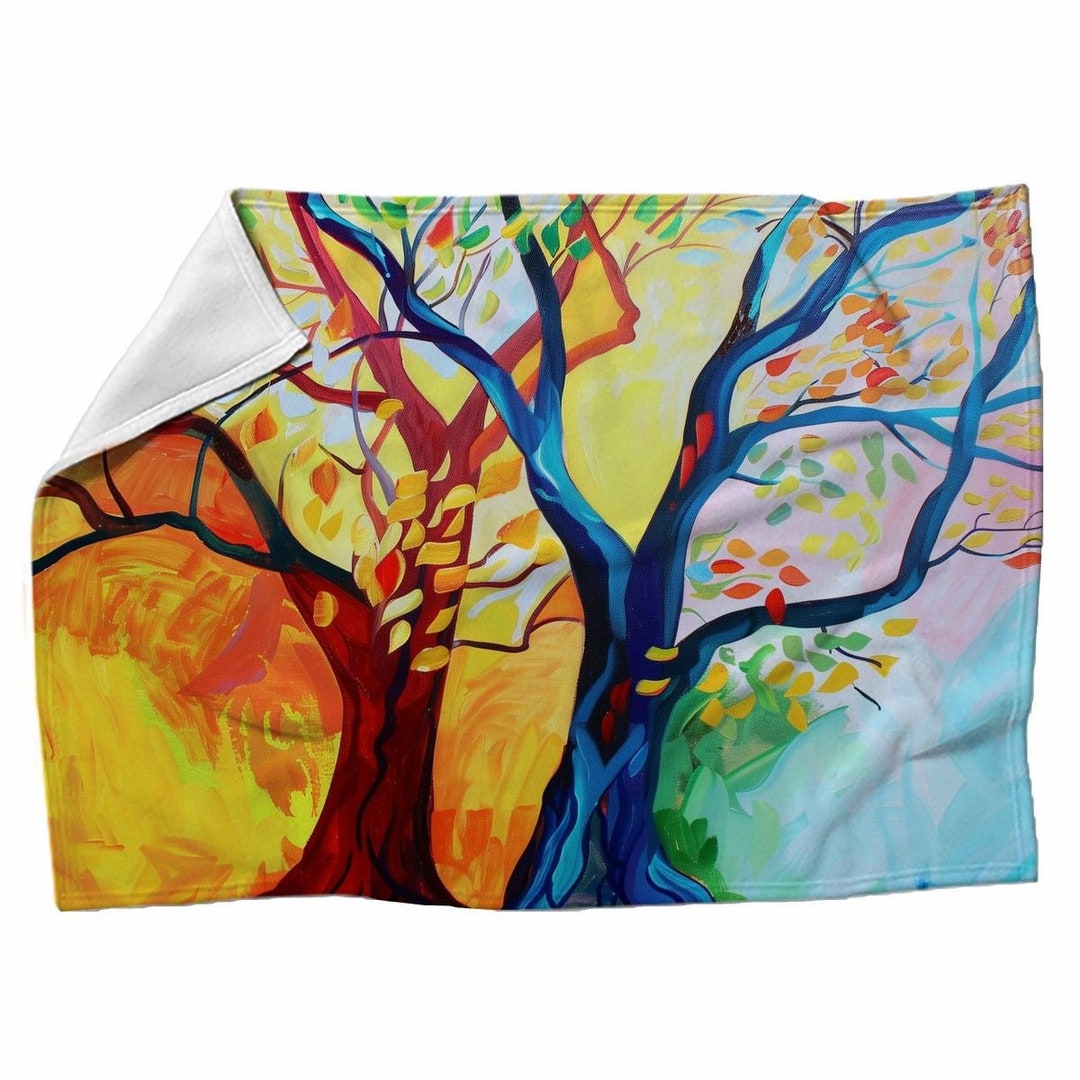 Trees Blanket, Nature Blankets, Colorful Leaves Sherpa Blanket, Bright ...