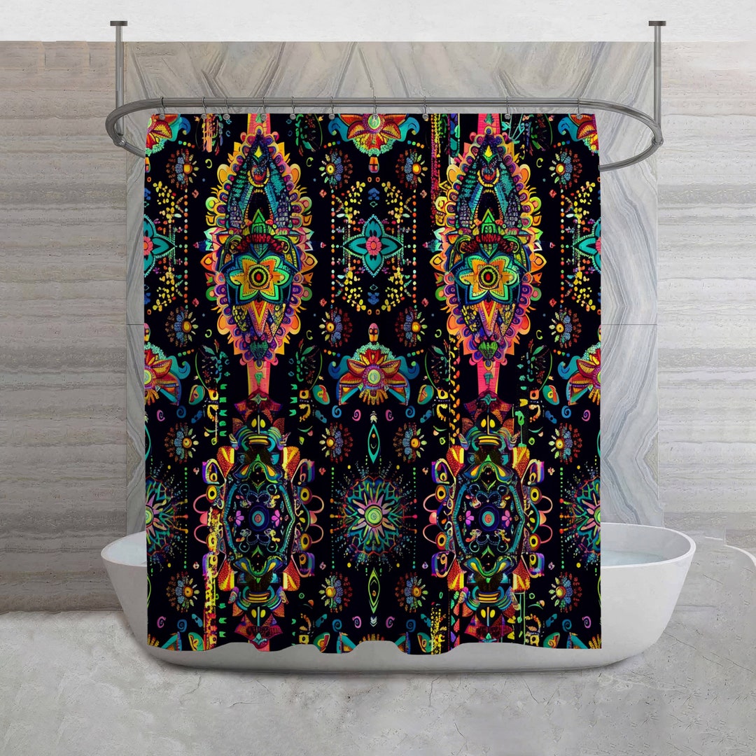 Mandalas Shower Curtain, Spiritual Bathroom Decor, Ethnic Bath Mat ...