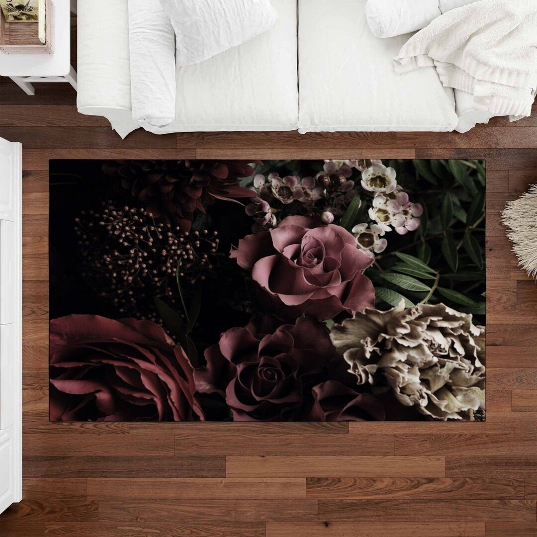 Dramatic Floral Effect Area Rugs Dark Floral Rug Black and Maroon Area ...
