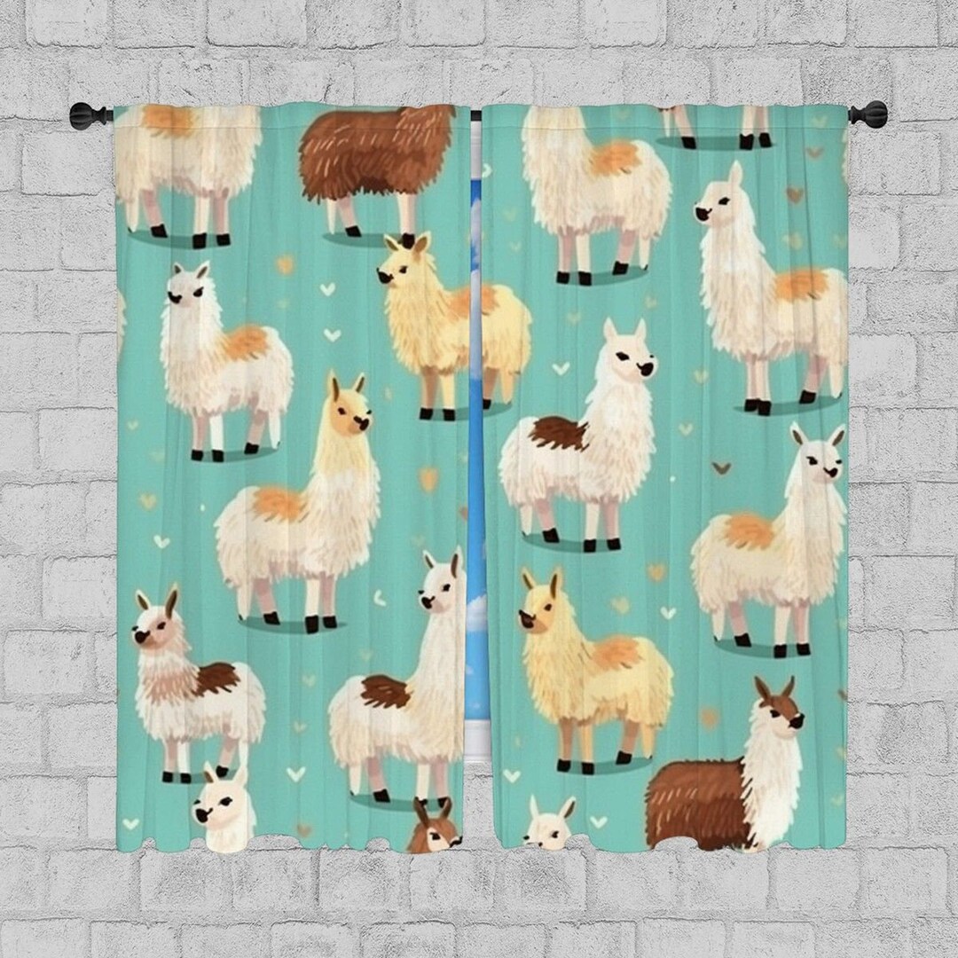 Alpaca Llama Window Curtain Panel: Boho Farmhouse Decor - Etsy