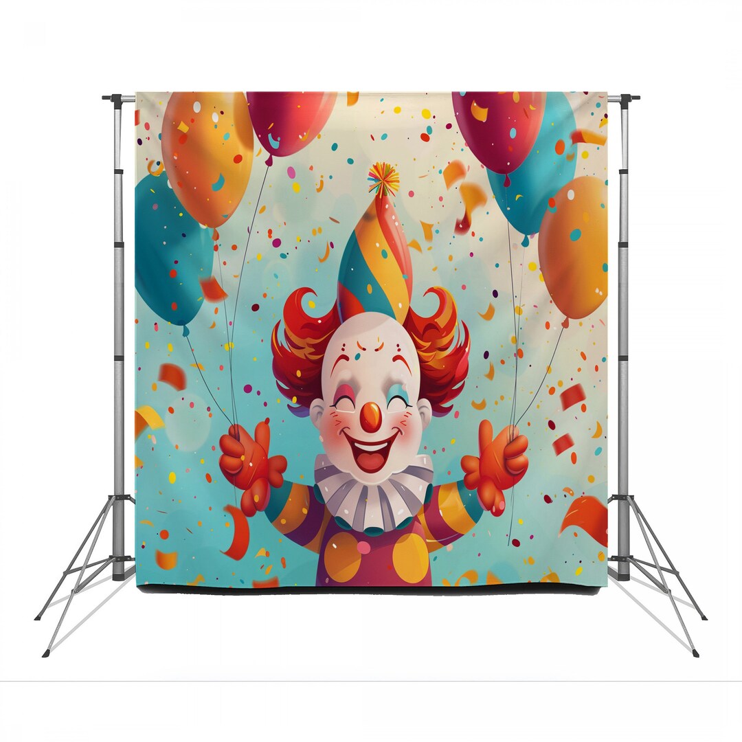 Clown Backdrop Party Large Joyful Balloons Photo Backdrop Event Vibrant ...