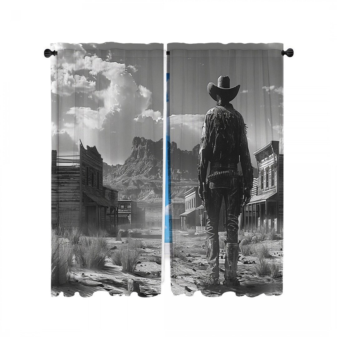 Cowboy Window Curtain, Western Curtains, Rustic Curtain Panel, Vintage ...