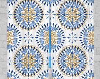 Blue Pattern Window Curtains - Etsy