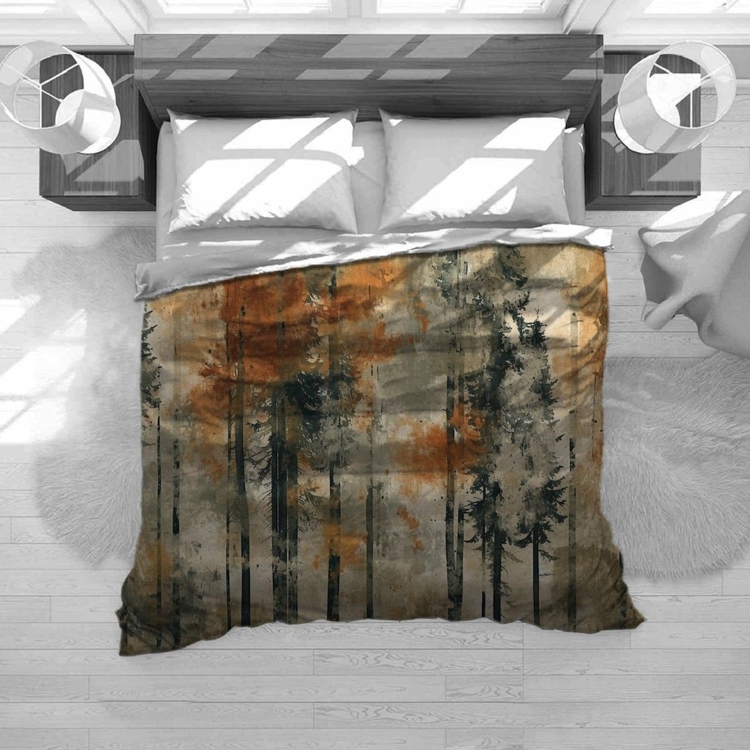Forest Bedding, Landscape Bedding Set, Silhouetted Trees Comforter ...