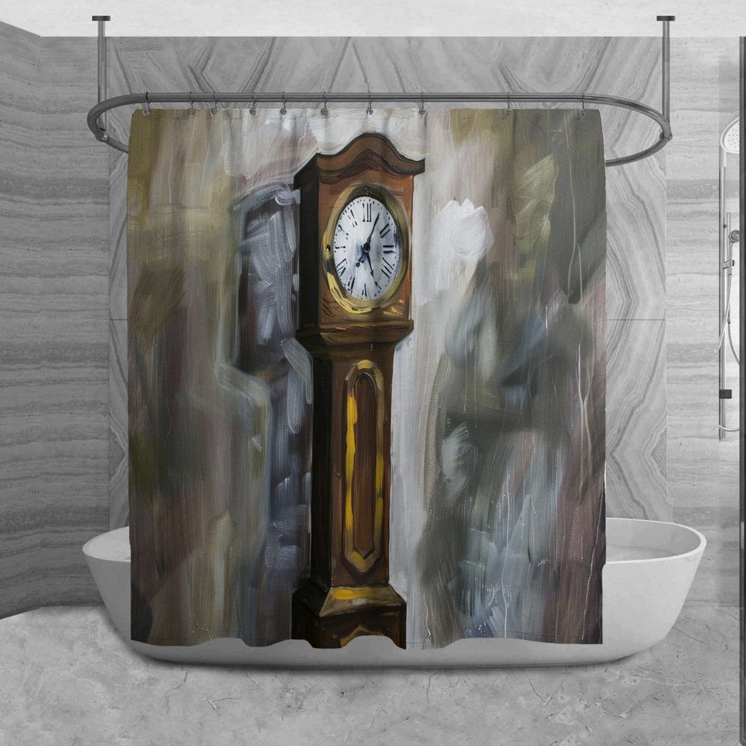 Grandfather Clock Shower Curtain, Objects Bathroom Decor, Time Bath ...