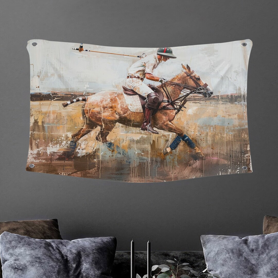 Polo Wall Art, Sports Wall Decor, Horseback Player Tapestry, Painting ...