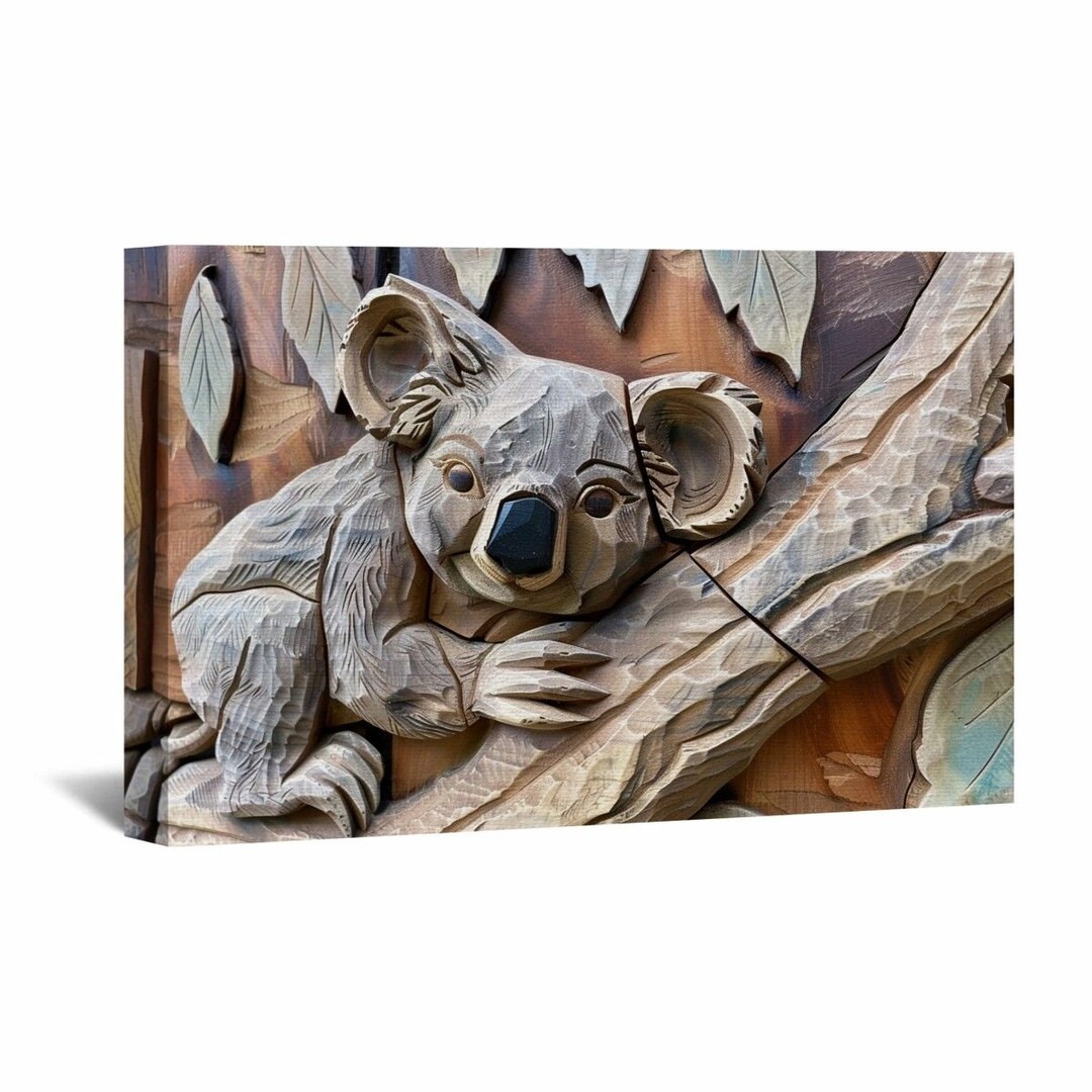 Koala Wall Art, Carving Wall Decor, Adorable Tapestry, Wooden Canvas ...
