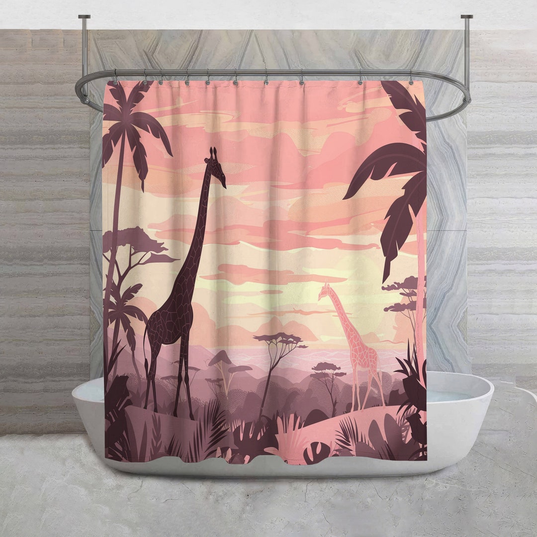 Giraffe Shower Curtain, Animal Bathroom Decor, Savannah Wildlife Bath ...