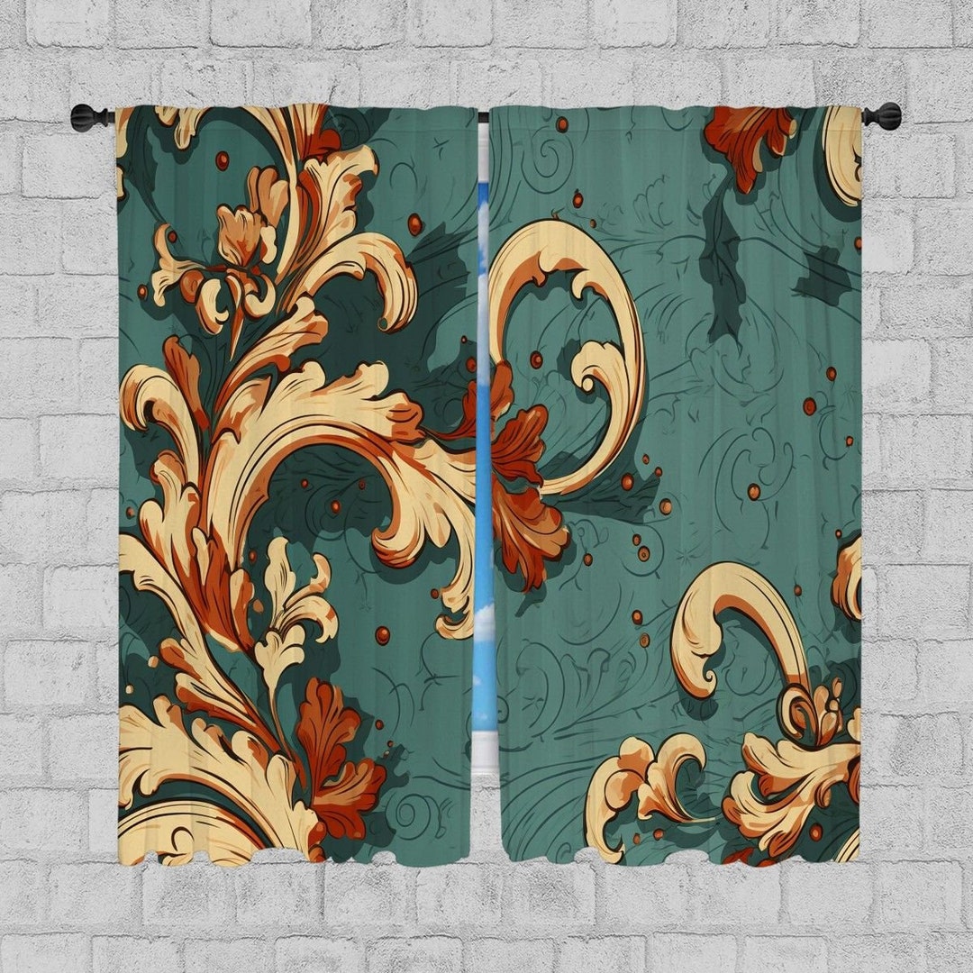 Baroque Window Curtain Floral Curtains Gothic Curtain Panel - Etsy