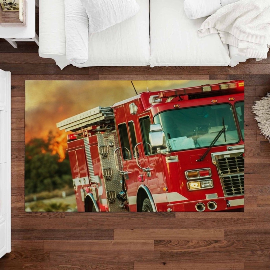 Firetruck in Action Area Rugs Fire Truck Rug Red and Orange - Etsy