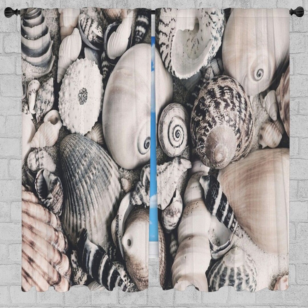 Coastal Sea Shells Curtain: Beach Vibes, Gray and Beige Window Panel - Etsy