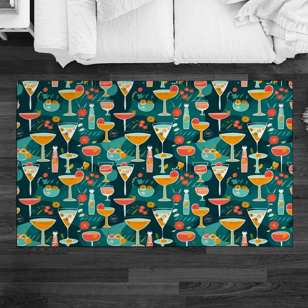 1950s Rug, Style Rugs, Cocktails Area Rug, Floral Living Room Rugs ...