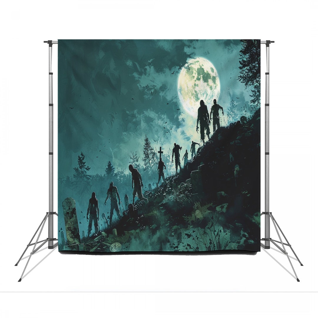Zombies Backdrop Horror Large Creepy Night Photo Backdrop Event Dark ...
