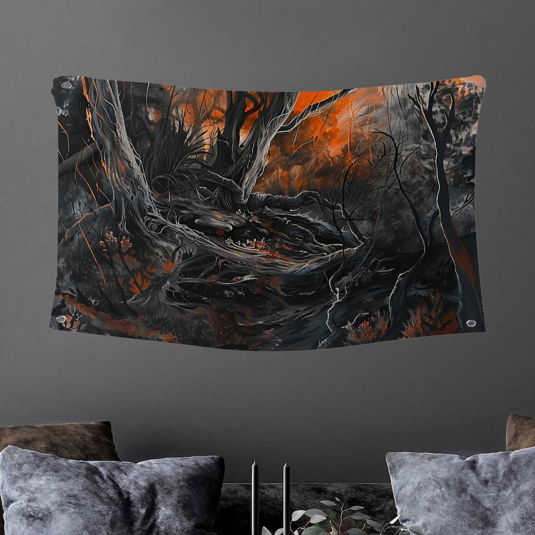 Tangled Trees Wall Art, Nature Wall Decor, Dark Tapestry, Moody Canvas ...